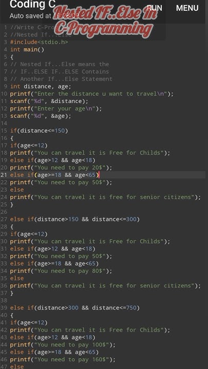 Nested Ifelse In C Programming With Examples Nestedifelse Cprogramming Coding Youtube
