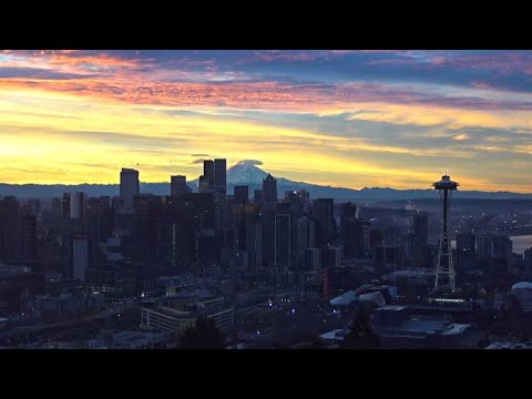 WATCH: Sunrise over Seattle and Mount Rainier - YouTube