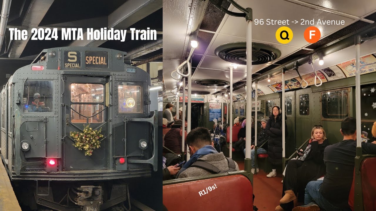 MTA 2024 R1/9s Holiday Train On The (F)(Q) Lines Action - YouTube