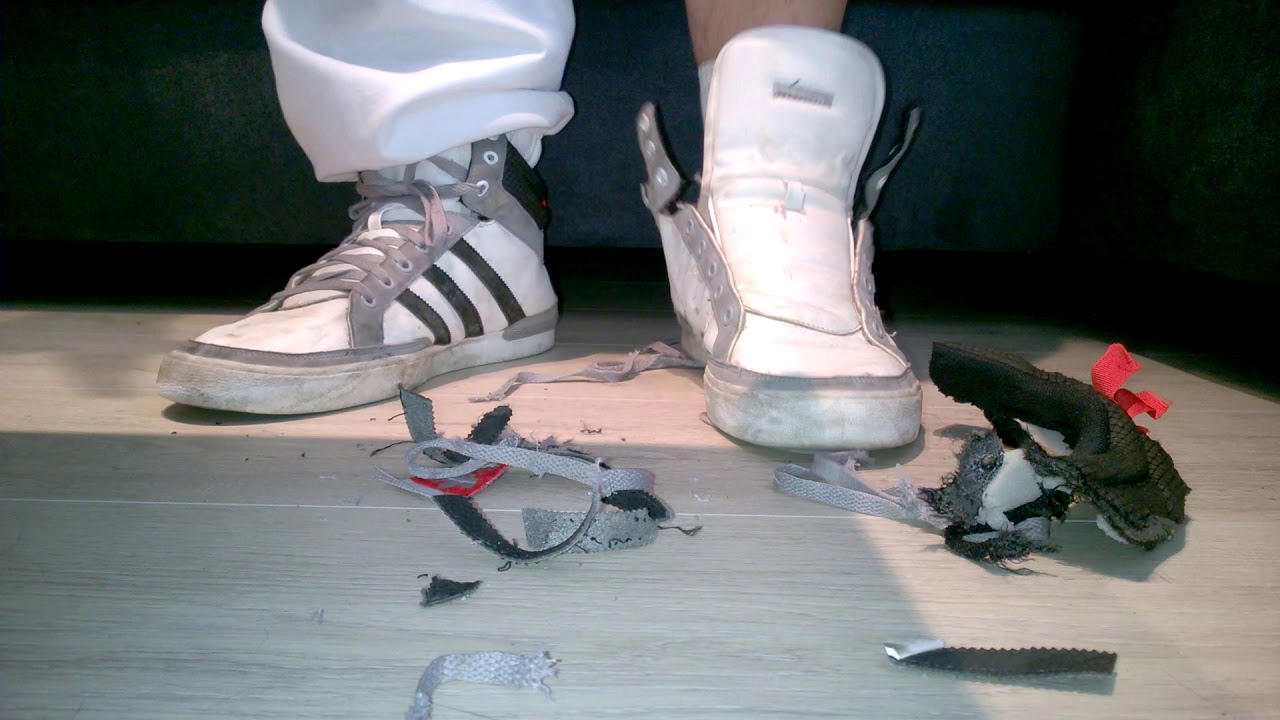 Adidas Sneaker messed up by slaves,cutting,tearing and then trash - YouTube