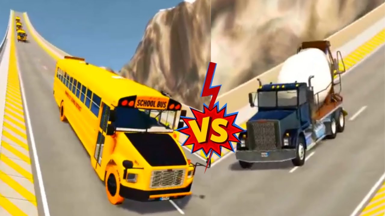 Mixer Truck vs Bus Speed Bumps Cars vs Deep Water Big and Small - YouTube