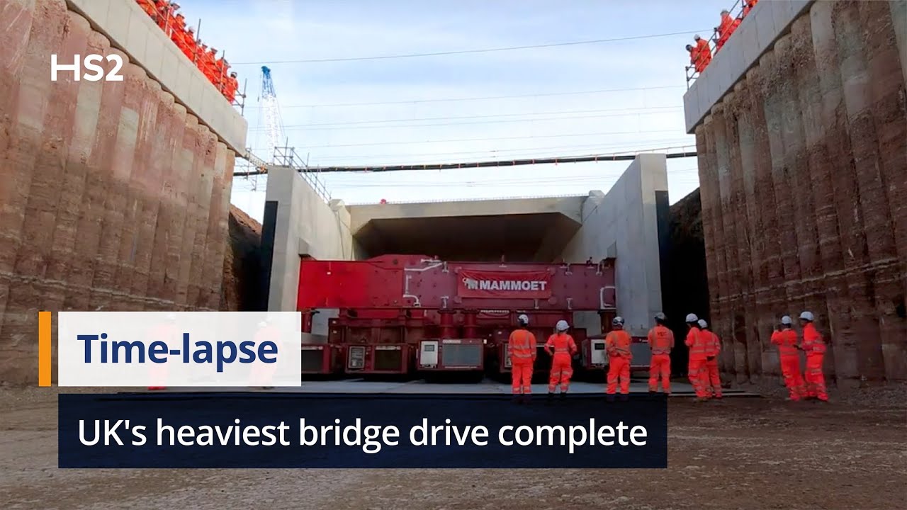 HS2 engineers complete UK's heaviest bridge drive - YouTube