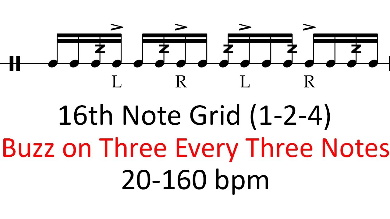 Buzz on three every three notes (1-2-4 accents) | 20-160 bpm 16th note ...