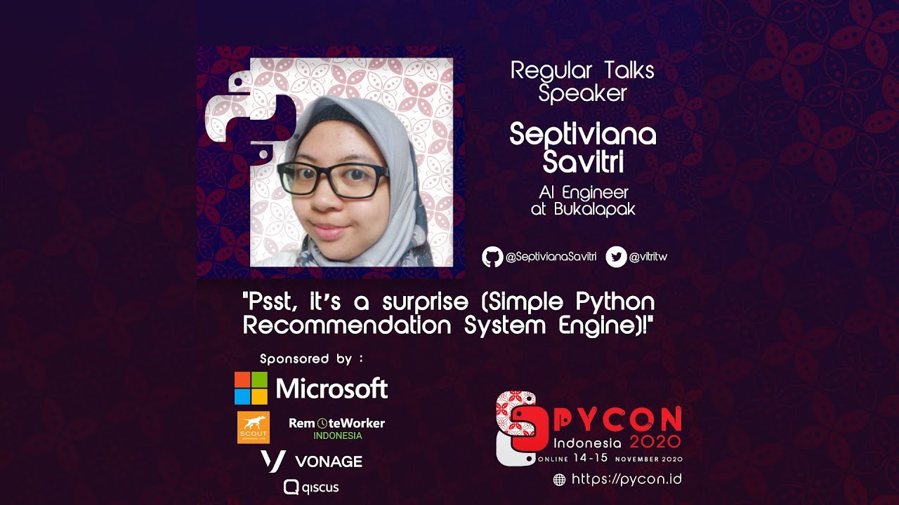 “Simple Python Recommendation System Engine” by Septiviana Savitri – PyCon Indonesia 2020 - YouTube