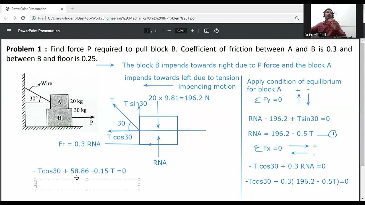 Problem 1 -Friction/ Engineering Mechanics - YouTube