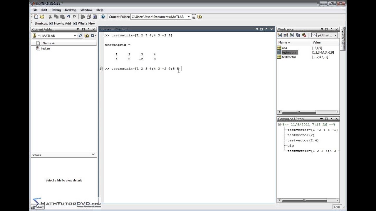 Matlab Sect 35 Inputting Matrices And Extracting Elements Part 1