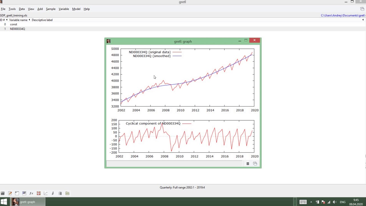 Extracting potential output ternd using H-P filter (in gretl) - YouTube