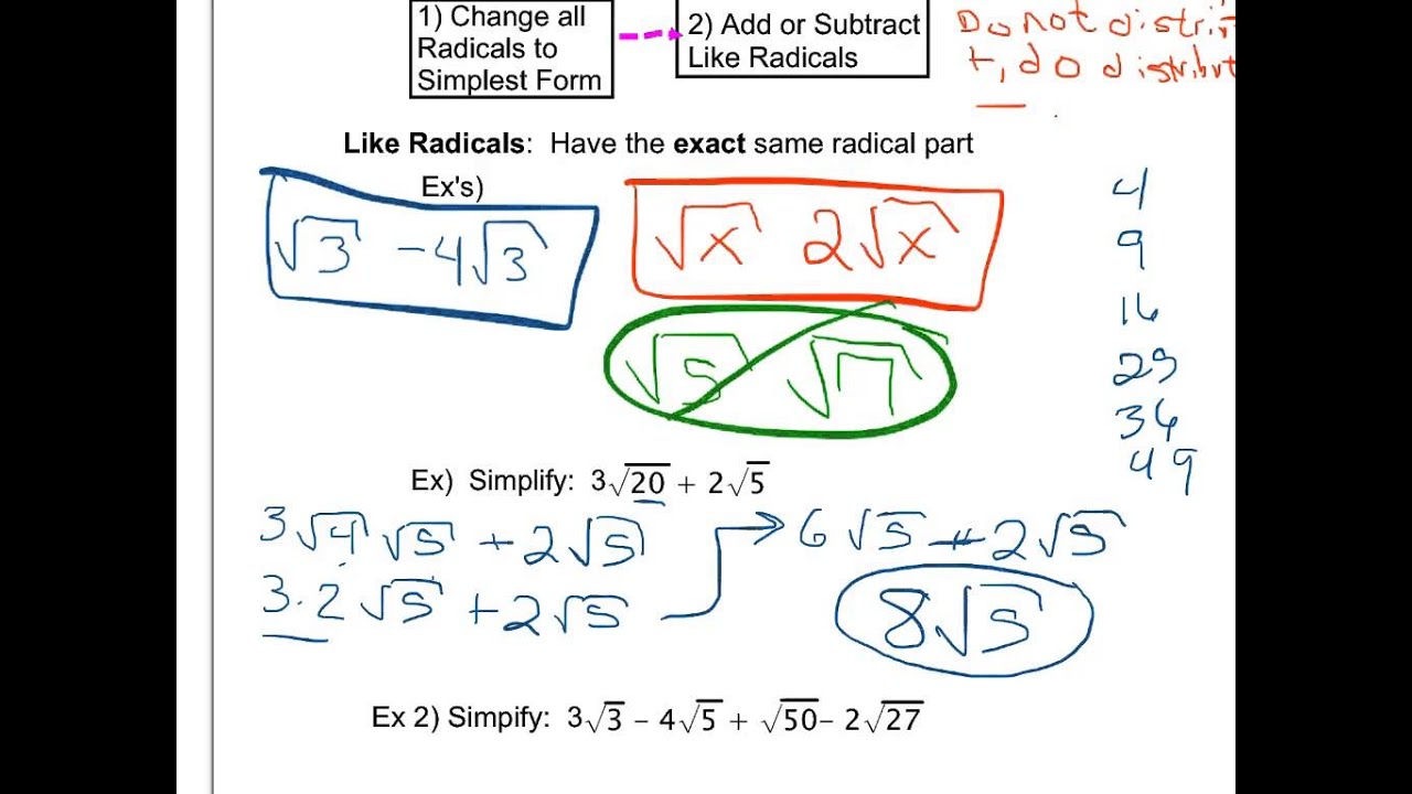 Adding and Subtracting Like Radicals - YouTube