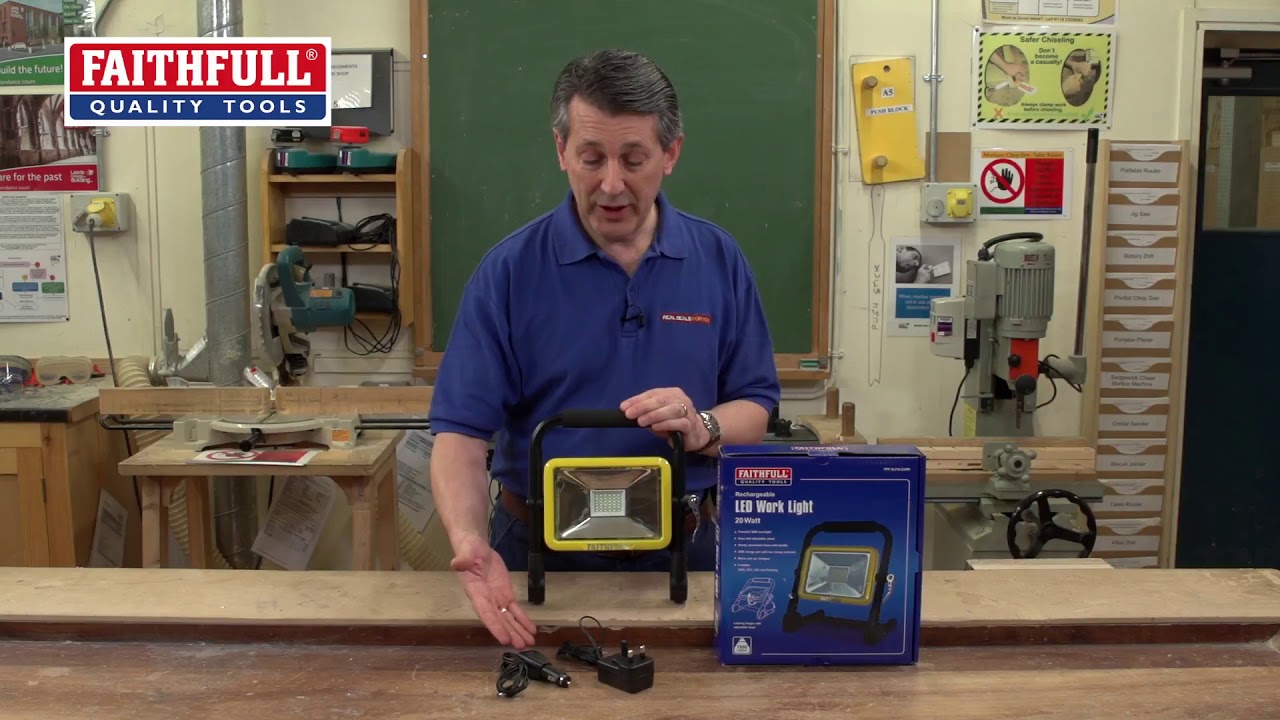 Faithfull 20W Folding LED Rechargeable Light - YouTube