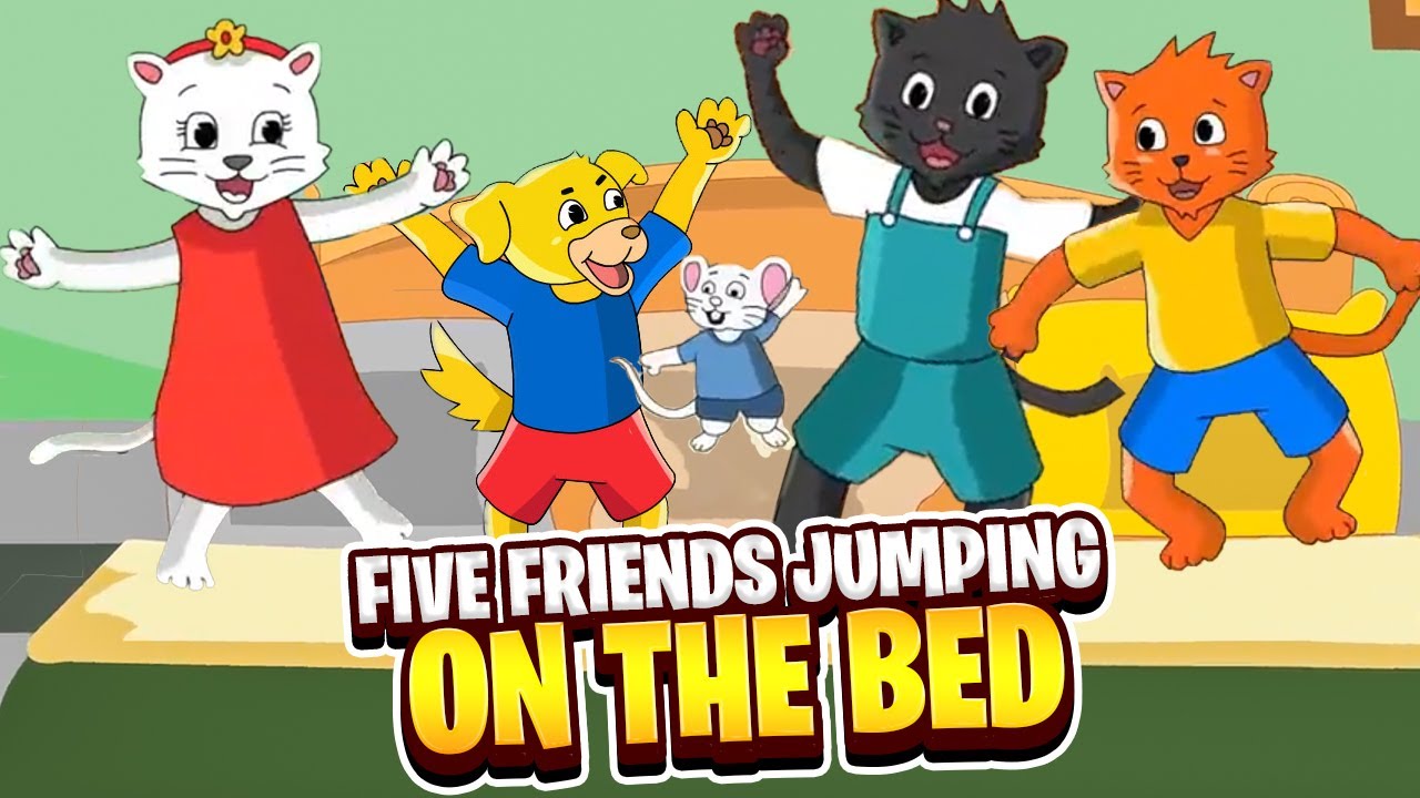 Five Little Friends Jumping on the Bed | Kitty and Company Adventure ...