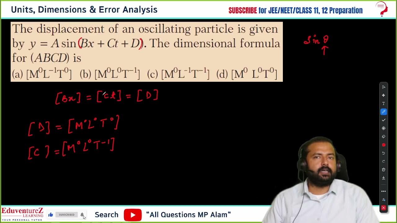 The displacement of an oscillating particle is given by y A Bx Ct D = + + sin( ). The ...