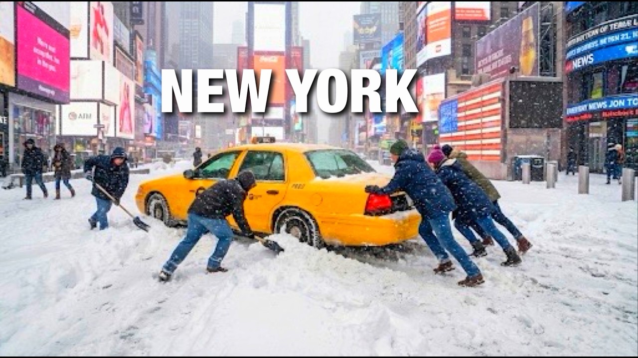 NYC 6AM Snow Walk in Manhattan First Snowfall in New York City 4K Snow ...