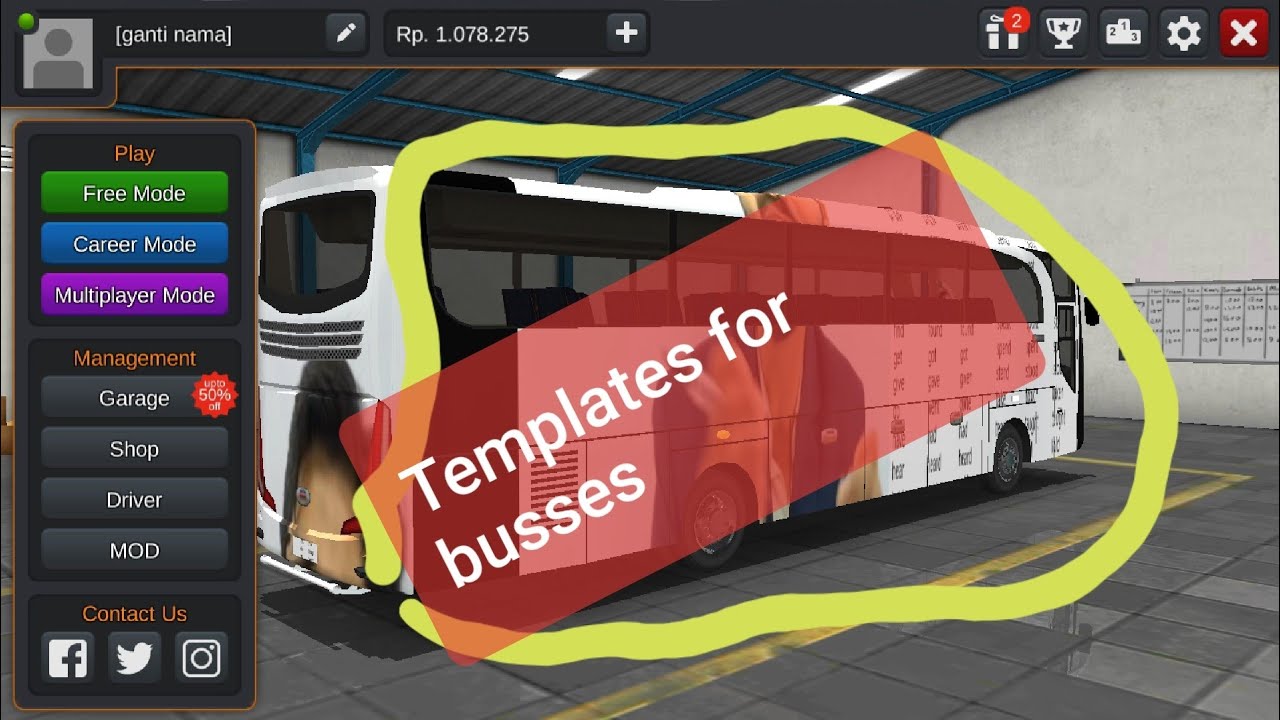 Bus simulator indonesia/ how to add templates in bus / - YouTube