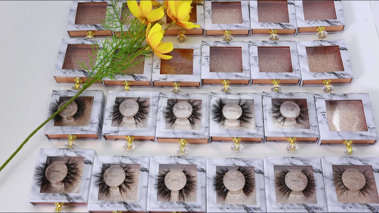 square marble eyelash box with gold crystal handle from Mink Lashes ...