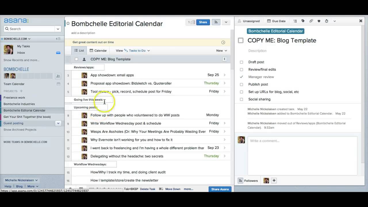 Asana Workflow (freelance writer + online business) - YouTube