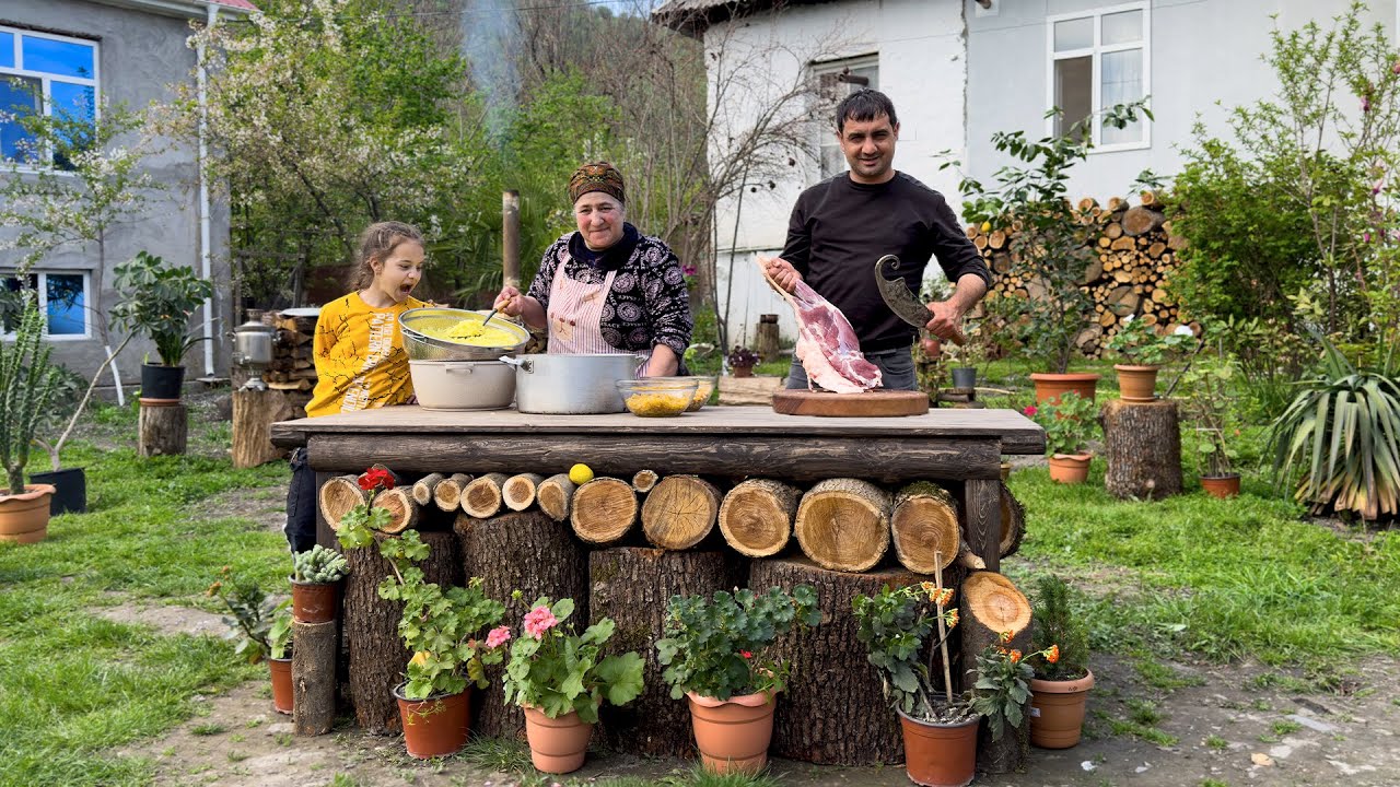 GRANDMA IS COOKING UNIQUE RECIPE WITH PEAS, RICE, RAISINS, AND LAMB ...
