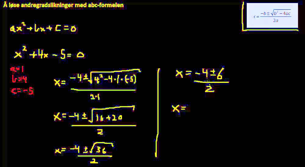 Løse andregradslikninger med abc-formelen - YouTube