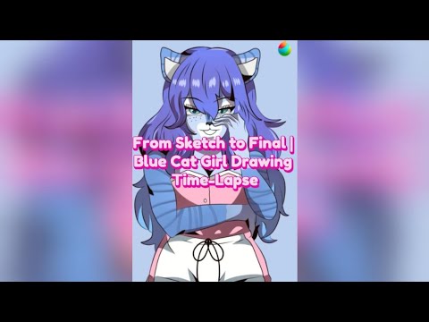 From Sketch to Final | Blue Cat Girl Drawing Time-Lapse - YouTube