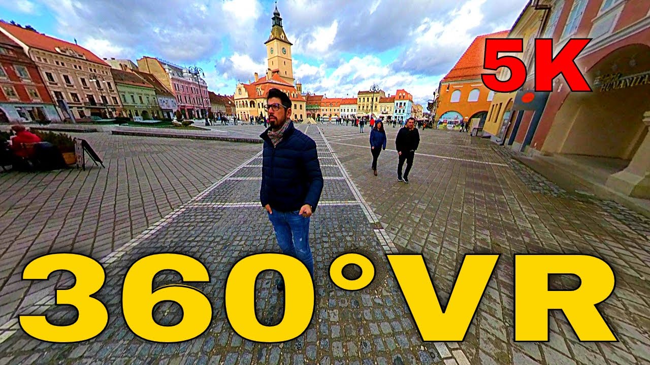 360° VR Old City Sunny Walk Tour Brasov Pedestrian Visit Romania Winter ...