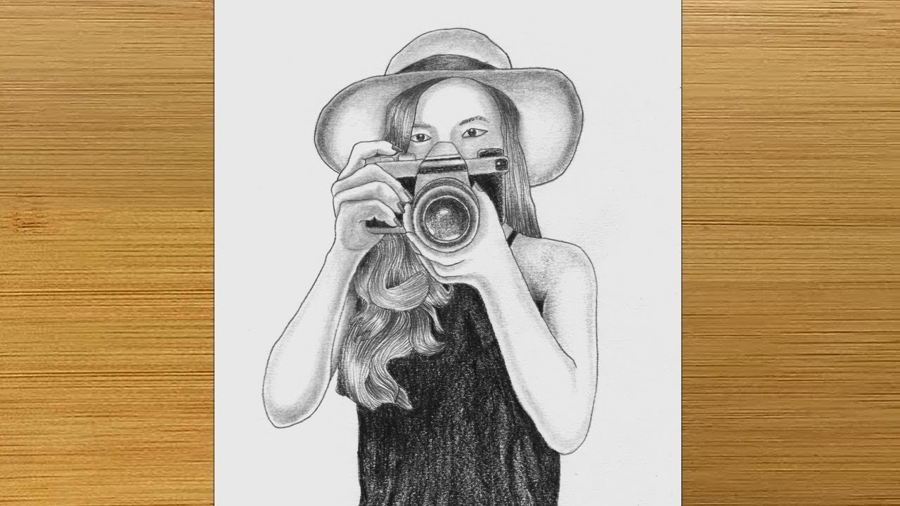 Quick and Simple: How to Draw a Girl with a Camera for Beginners | Art ...