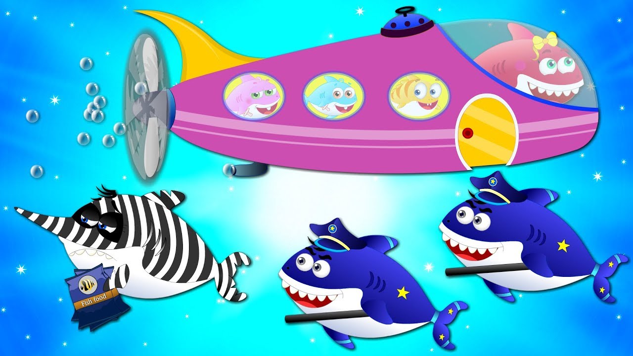 Police Shark vs Scary Flying Shark! Baby Shark Cartoon Songs & Rhymes ...