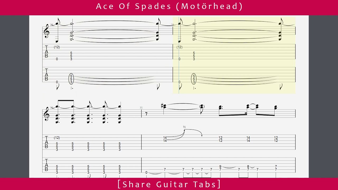 [Share Guitar Tabs] Ace Of Spades (Motörhead) HD 1080p - YouTube
