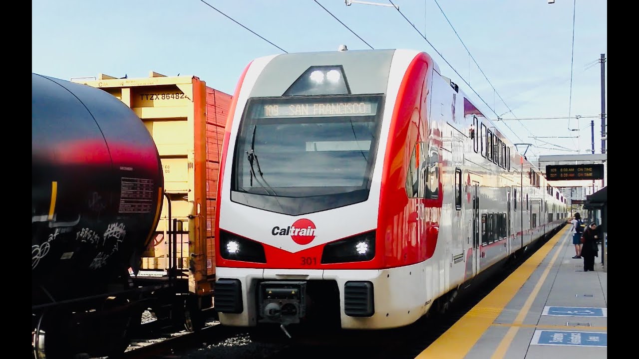 CALTRAIN Stadler built EMU arrival and meetup with a SB service at S ...