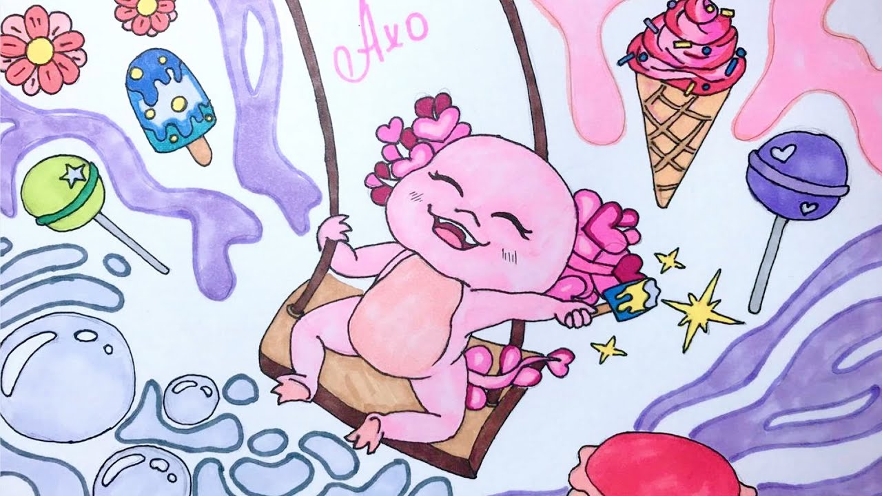 Satisfying Drawing of Axo Eating Ice Cream 🍦🖊️#art #relaxing - YouTube