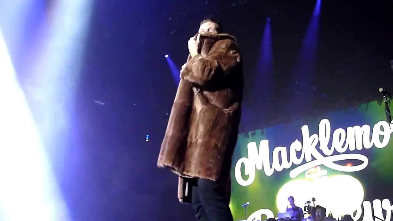 Macklemore wearing a fans' fur coat - Manchester (FRONT ROW) - YouTube