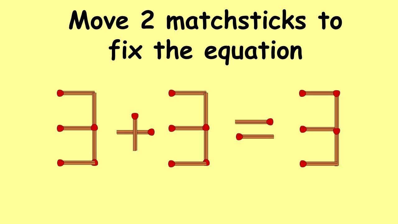 3+3=3 fix the equation | MatchStick Puzzle #97 | Move 2 Matchsticks ...