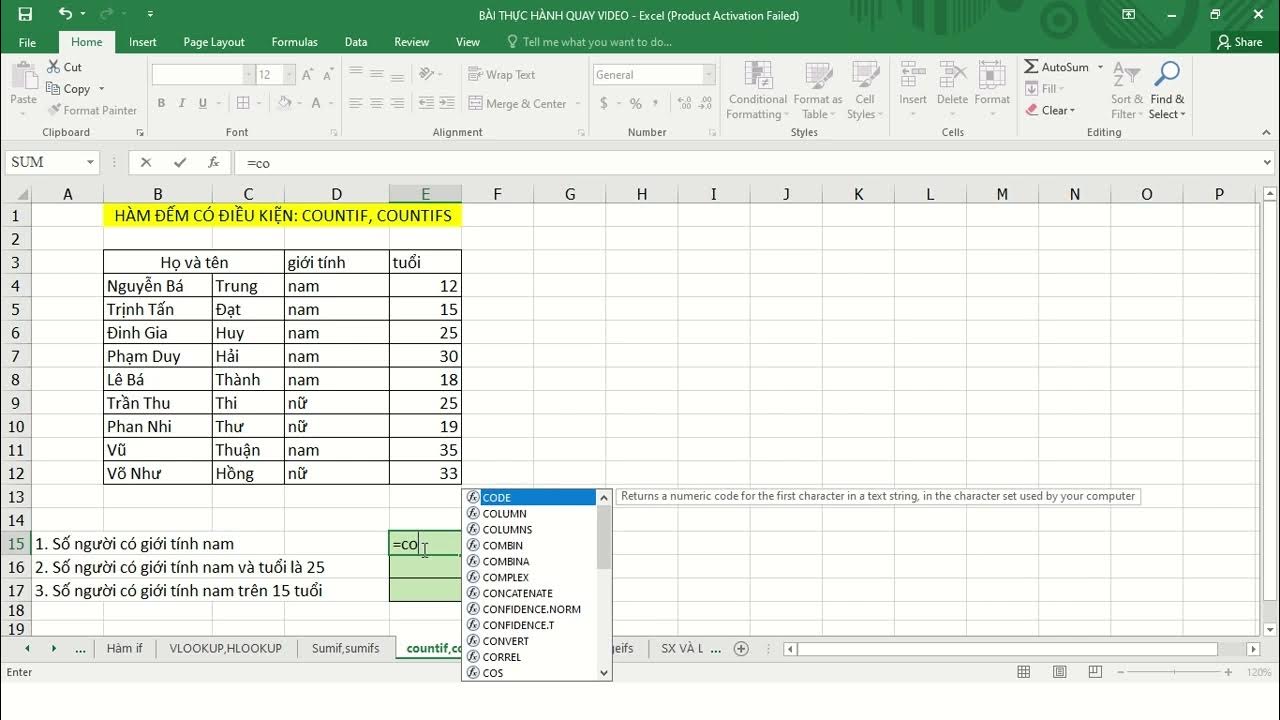 Nhóm hàm thống kê nâng cao countif, countifs trong MS Excel - YouTube