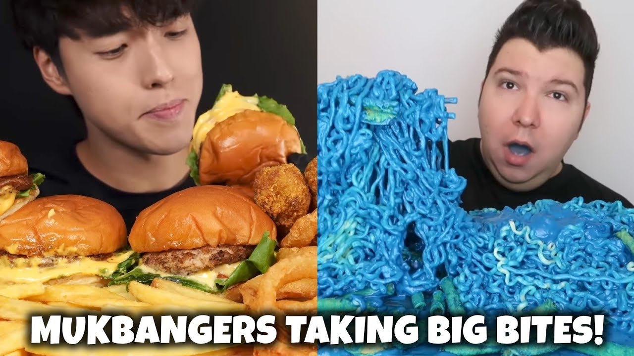 MUKBANGERS TAKING BIG BITE OF LARGE PORTIONS OF FOODS! ASMR EATING ...