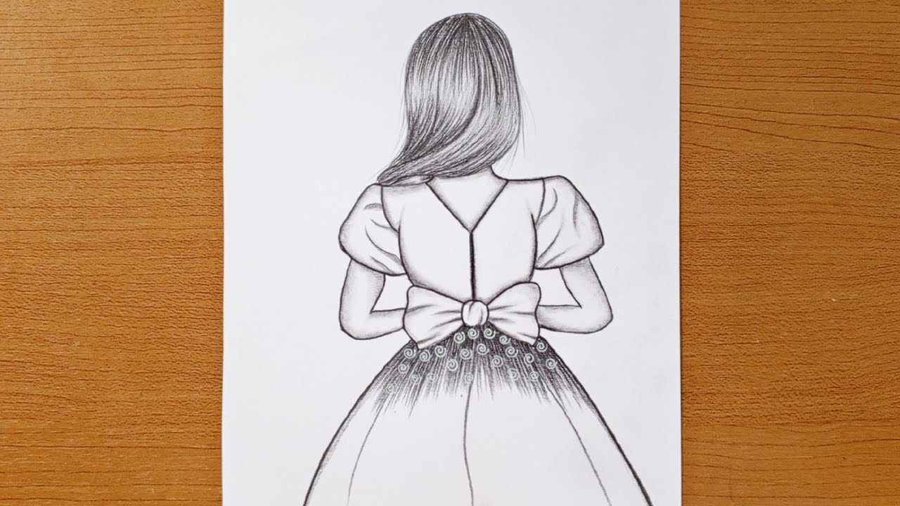 Girl from back side drawing || Easy drawings step by step || How to ...