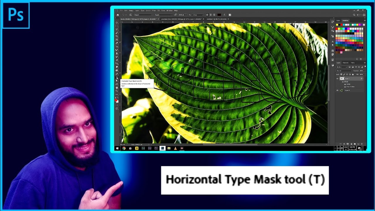 57. PHOTOSHOP Horizontal Type Mask Tool Use Hindi में #photoshop - YouTube