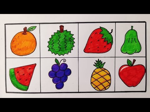 ৮ রকমের ফল আঁকার সহজ উপায়// 8 types fruits drawing//easy fruit chart ...