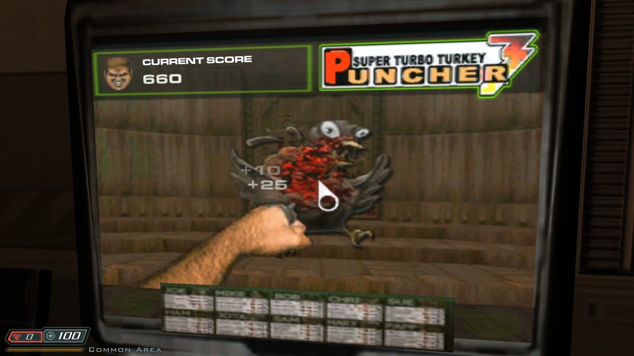 Playing Super Turbo Turkey Puncher 3 inside Doom 3 - YouTube