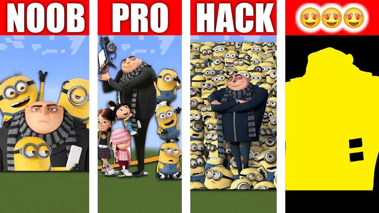 Despicable Me Minecraft Pixel Art Noob vs Pro vs Hack Minions Gru - YouTube