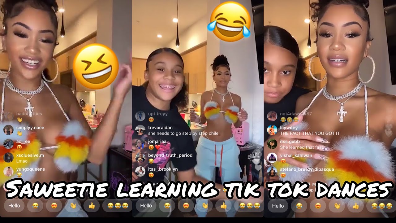 Saweetie learning "Tap in" Tik tok dance routine on instagram live july ...