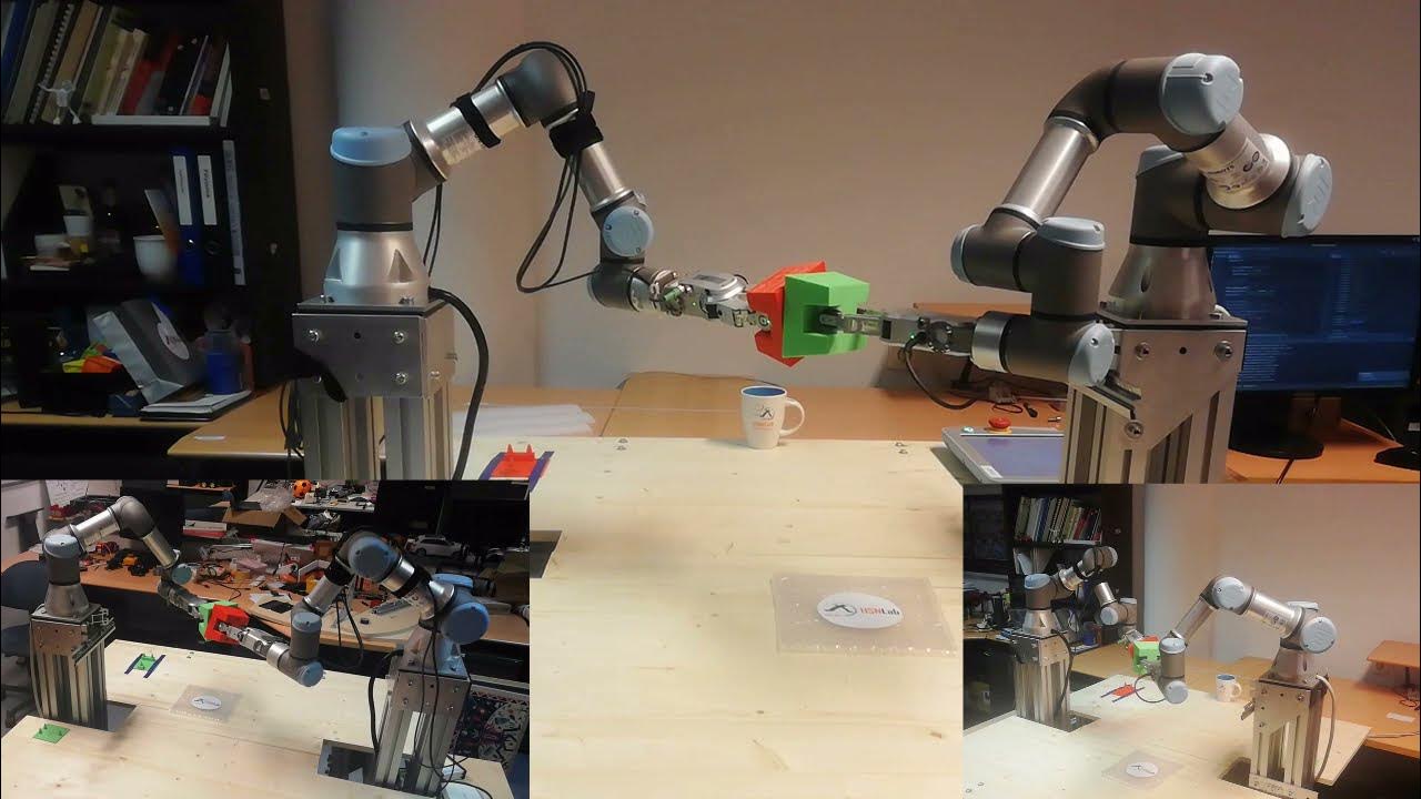 Synchronized UR3-UR3e robot collaboration - YouTube