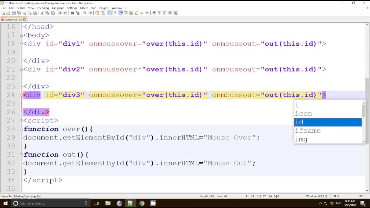 mouseover and mouseout in javascript - YouTube