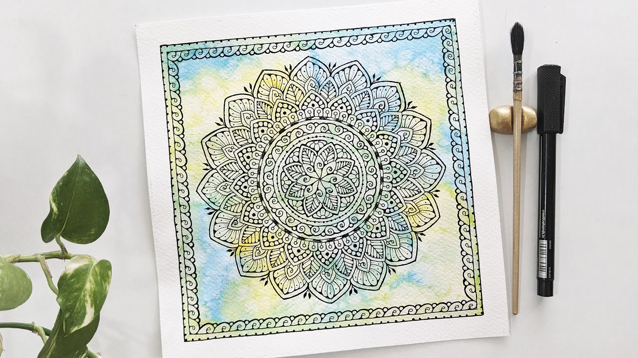 How to draw MANDALA ART for beginners || Mandala in watercolor || step ...