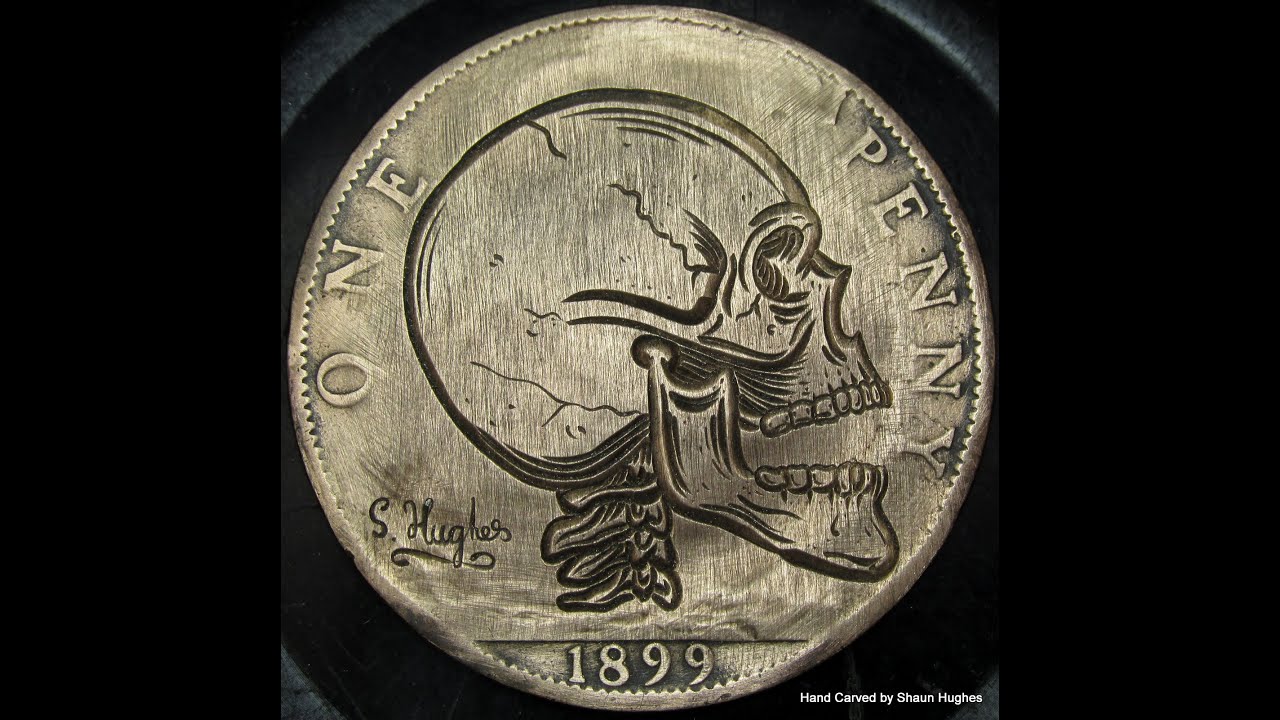 1899 Hand Carved Skull Victorian Penny Hobo Nickel by Shaun Hughes ...