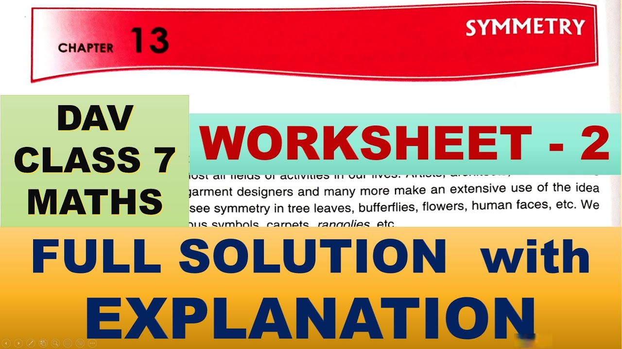 DAV CLASS 7 MATHS CHAPTER 13 |SYMMETRY | WORKSHEET 2 | FULL SOLUTION ...