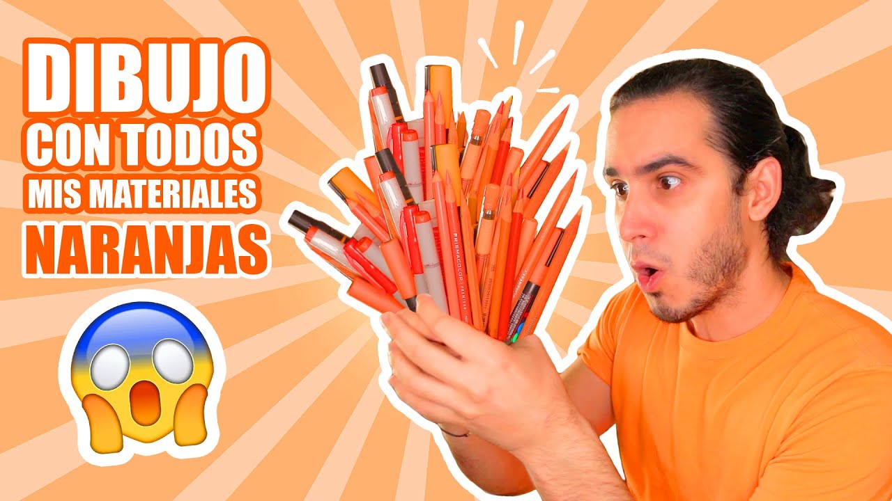 DIBUJO CON TODOS MIS MATERIALES DE COLOR NARANJAS ! Marcadores, Lapices ...