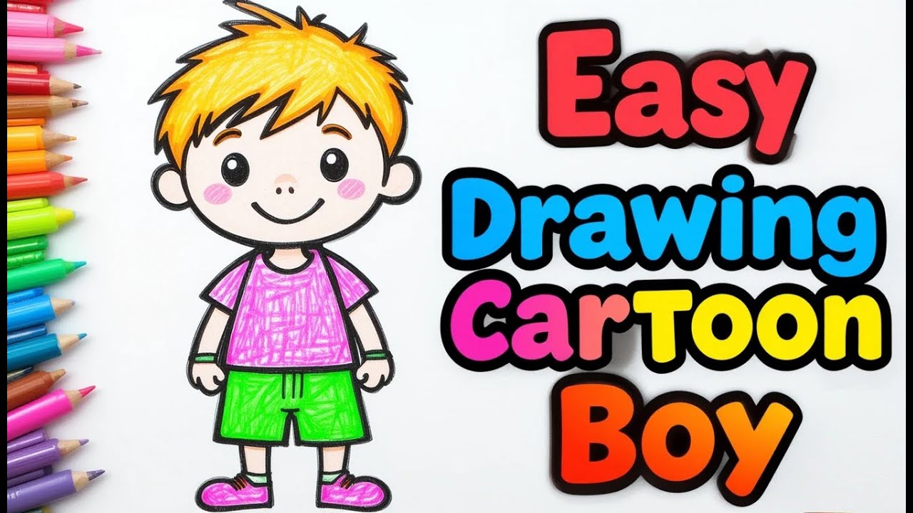 Easy Hand Drawn Cartoon Boy | Simple Drawing for Kids | Marker Color ...