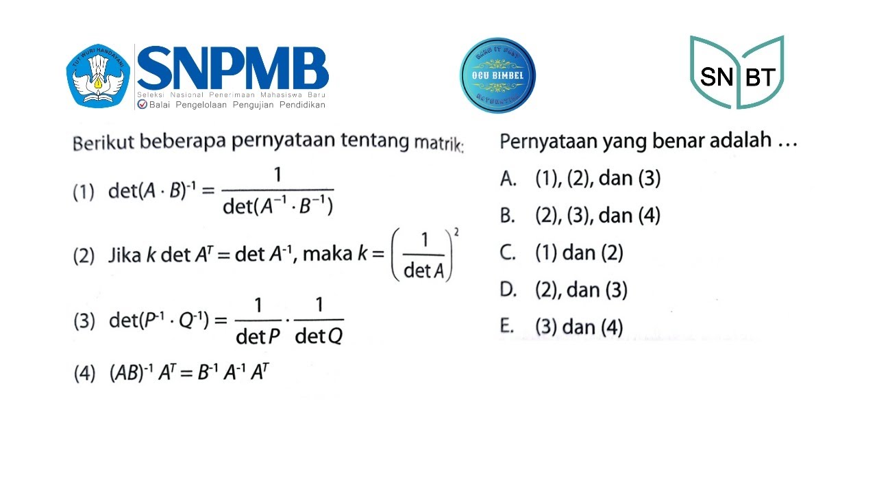 Pembahasan Latihan Penalaran Kuantitatif SNBT 2024 (Sifat-sifat Matriks ...