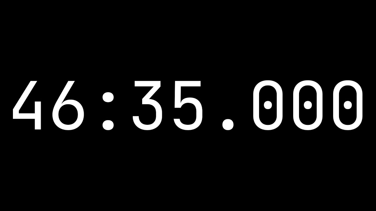 Countdown timer 46 minutes, 35 seconds [46:35.000] - White on black ...
