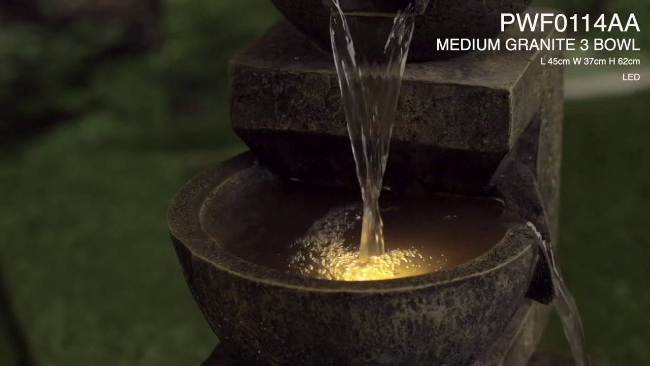 Medium Granite Three Bowl Fountain Water Feature - YouTube