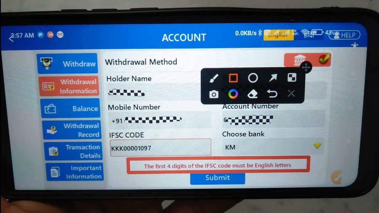 The first 4 digits of the iFSC code must be English letters problem ...