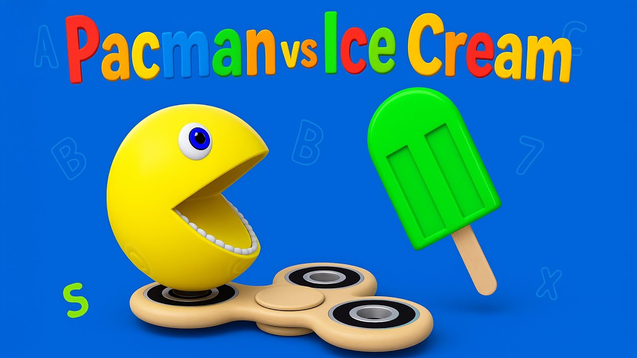 Animation with 3D Pacman and 3D Ice Cream Popsicle 3D Fidget Spinners ...